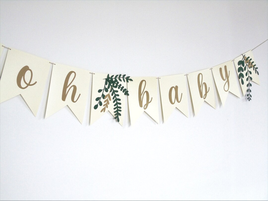 Greenery Baby Shower Banner Green and Gold Oh Baby Banner - Etsy Australia