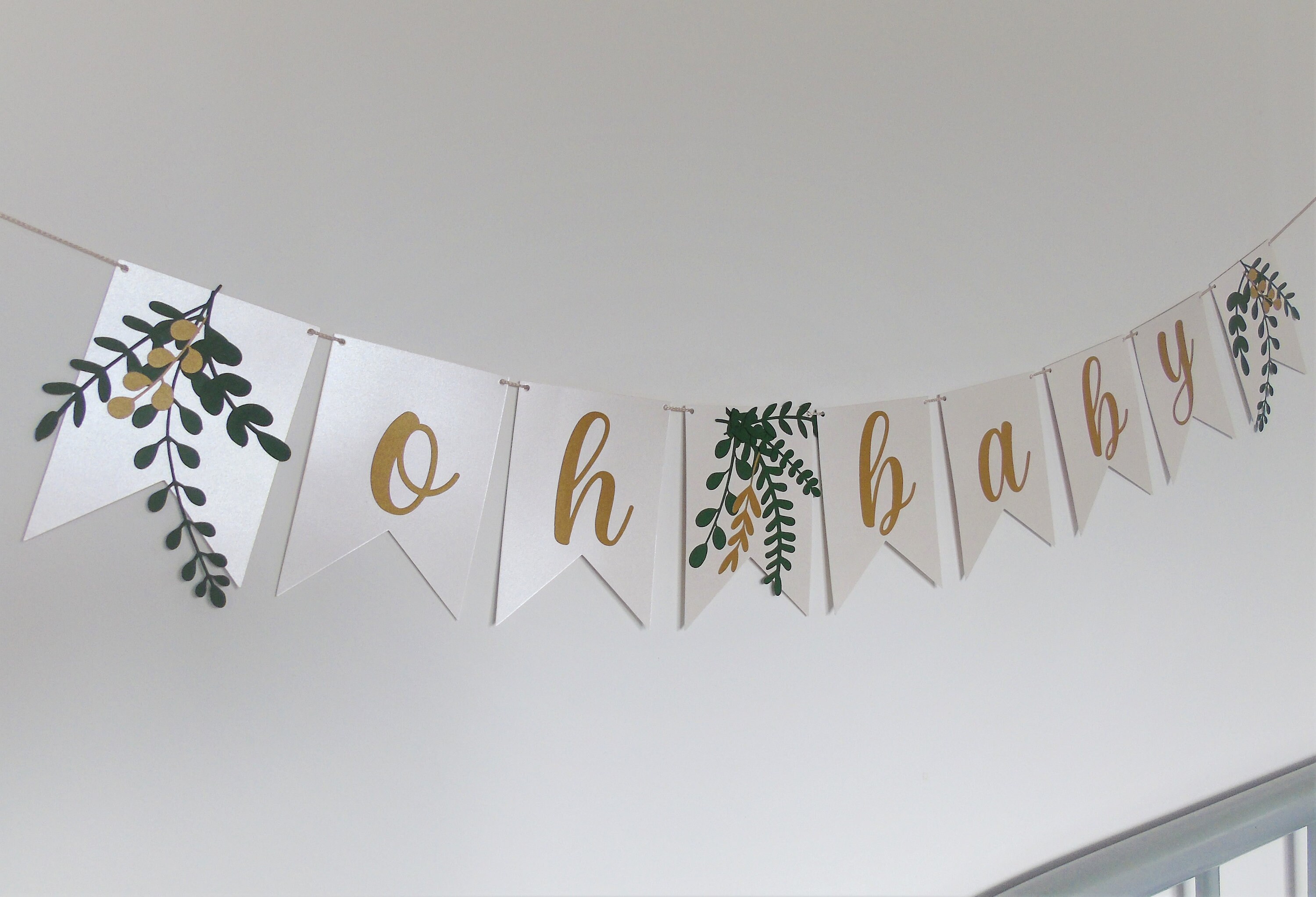 Greenery Baby Shower Banner Green and Gold Oh Baby Banner - Etsy Australia