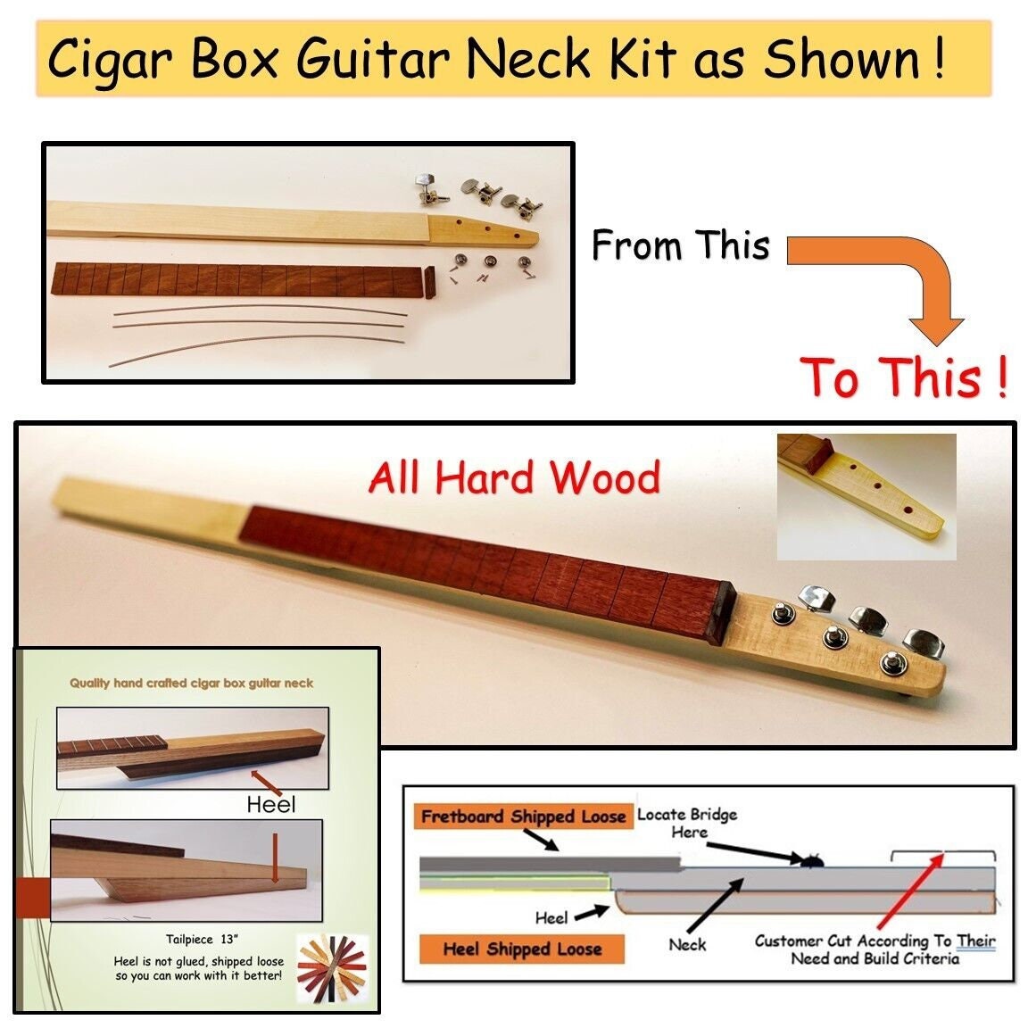 Cigar Box Guitar Neck Kit With Keys, Frets & Nut - Etsy