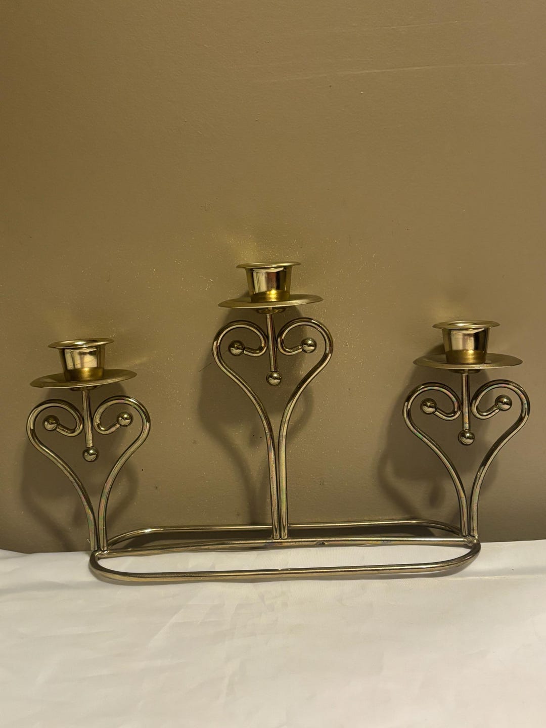 Home Interiors Triple Brass Hearts Candelabra - Etsy