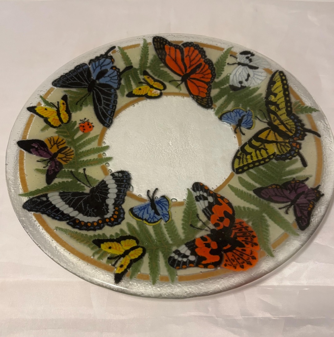 Peggy Karr Butterflies & Ferns Fused Glass Decorative Plate - Etsy