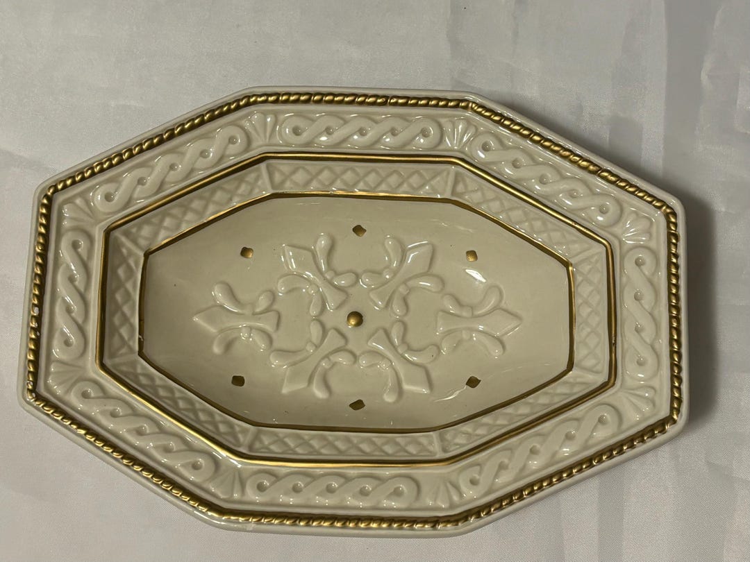 Fitz & Floyd Snowy Woods Ivory Gold Guilded Dish - Etsy