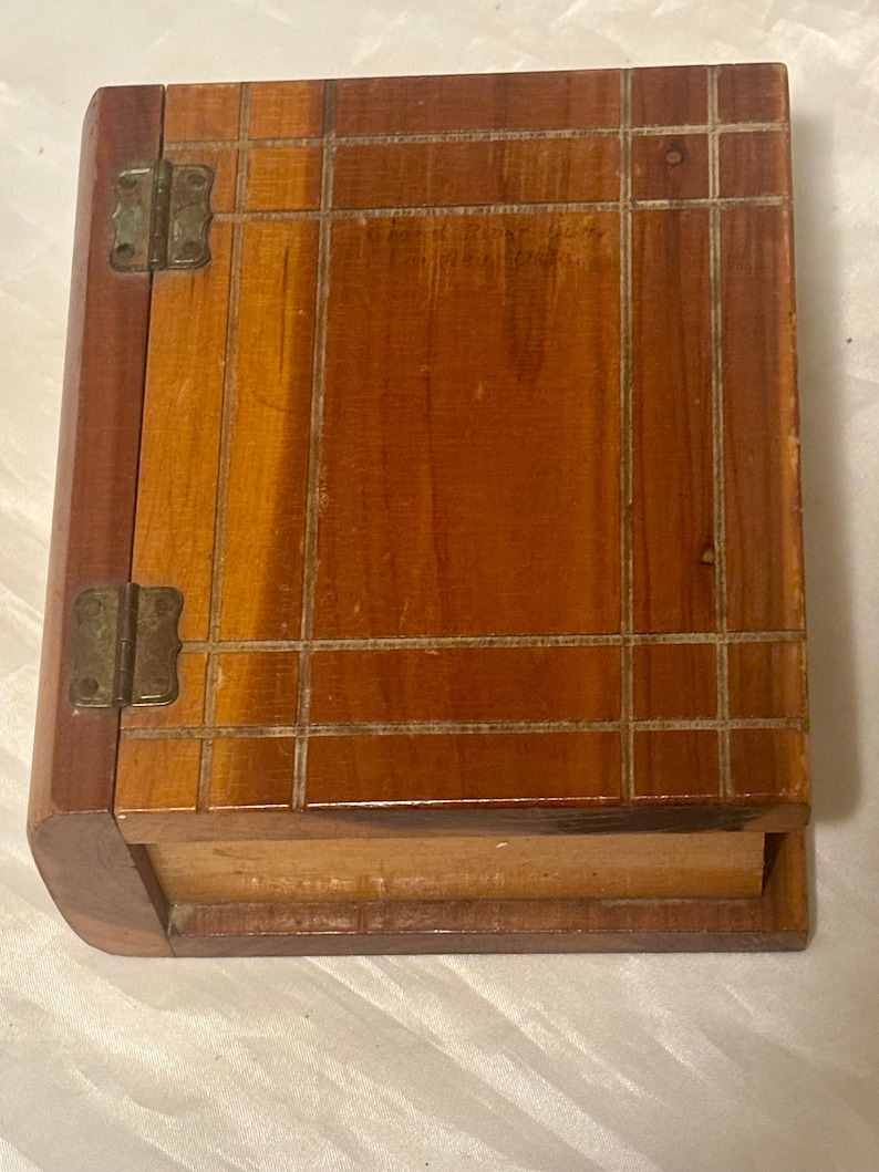 Vintage Cedar Wood Book Design Brass Hinged Storage Trinket Souvenir ...
