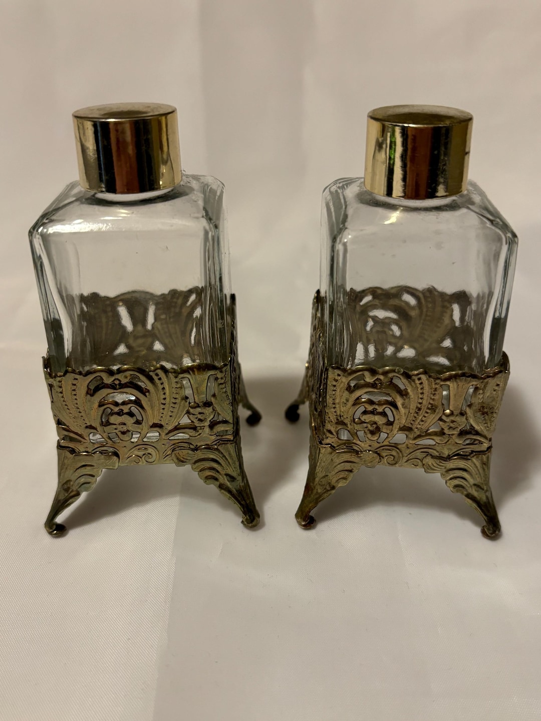 MCC Gold Ormolu Floral Perfume Bottle Pair - Etsy