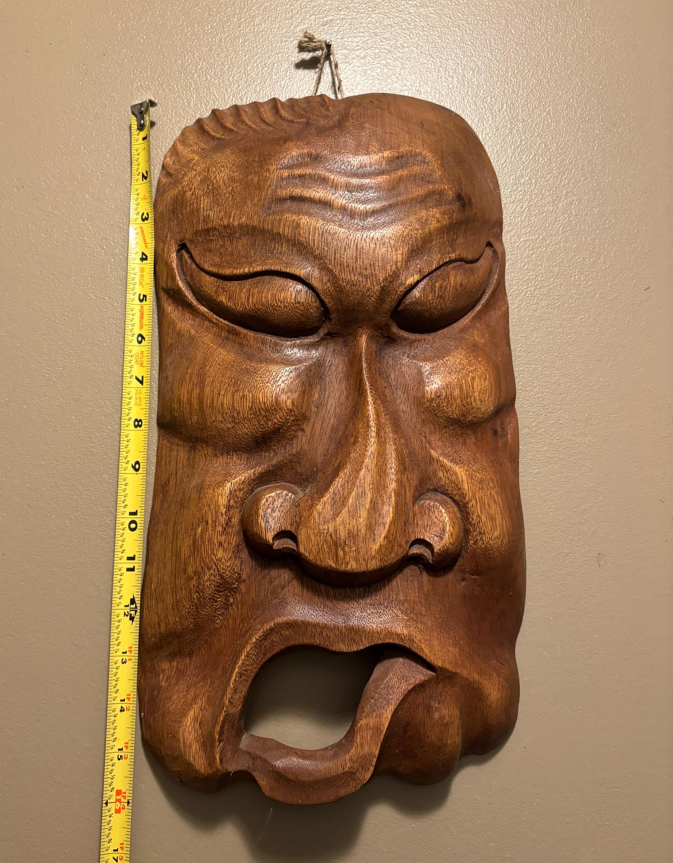 Solid Carved Wood Mask Head Wall Decor - Etsy