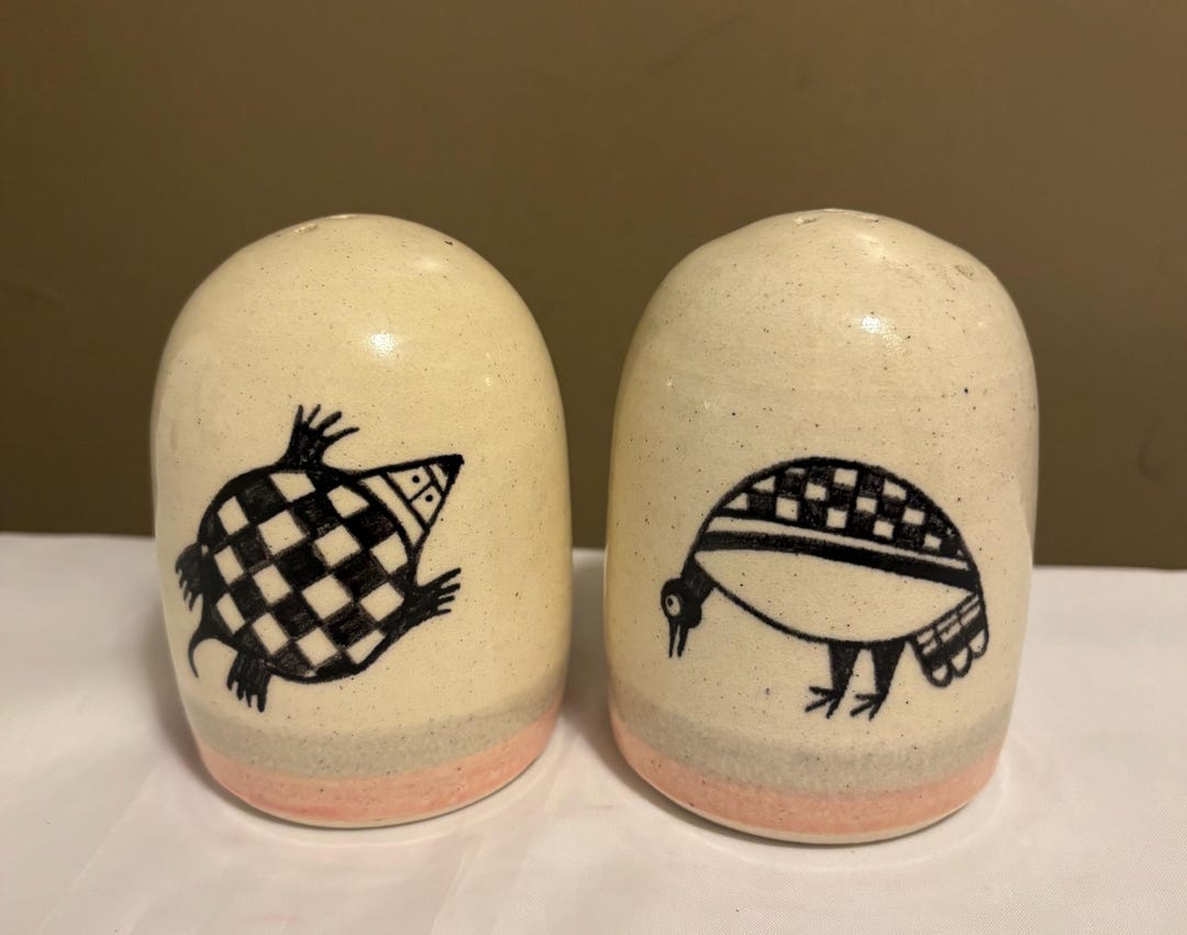 Acoma Southwestern Style Pottery Salt & Pepper Shakers Bird and Turtle ...