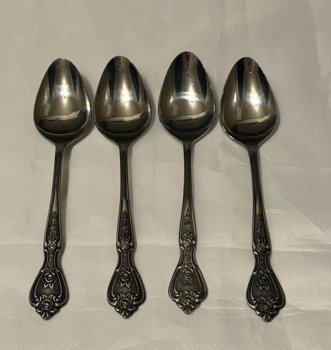 4 Pc Normandy Japan Stainless Floral Flatware Dessert Spoons - Etsy