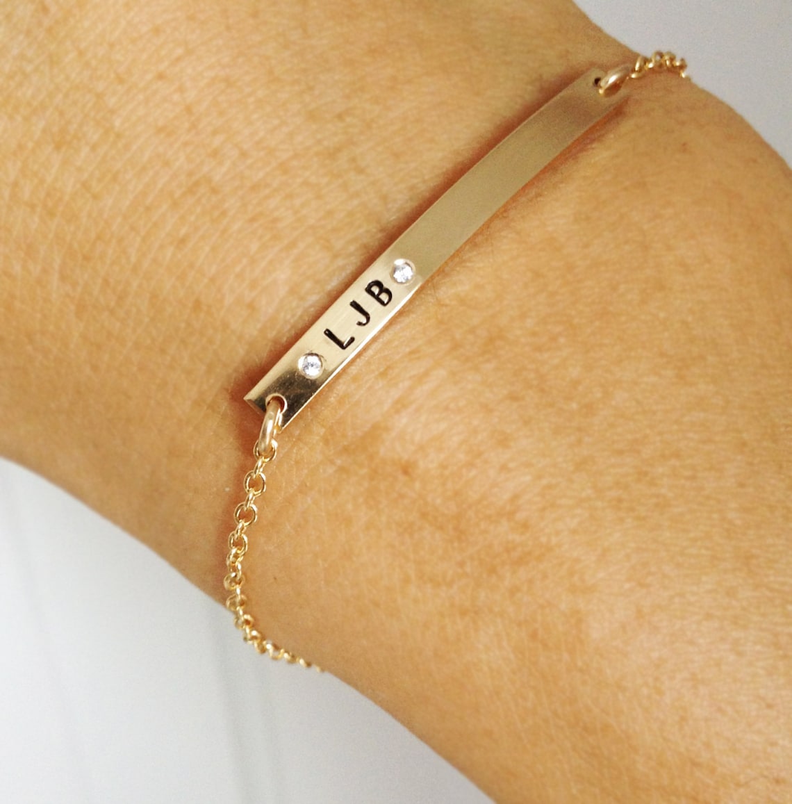 Personalized Gold Bar Bracelet: Custom Initial ID Bracelet With CZ ...