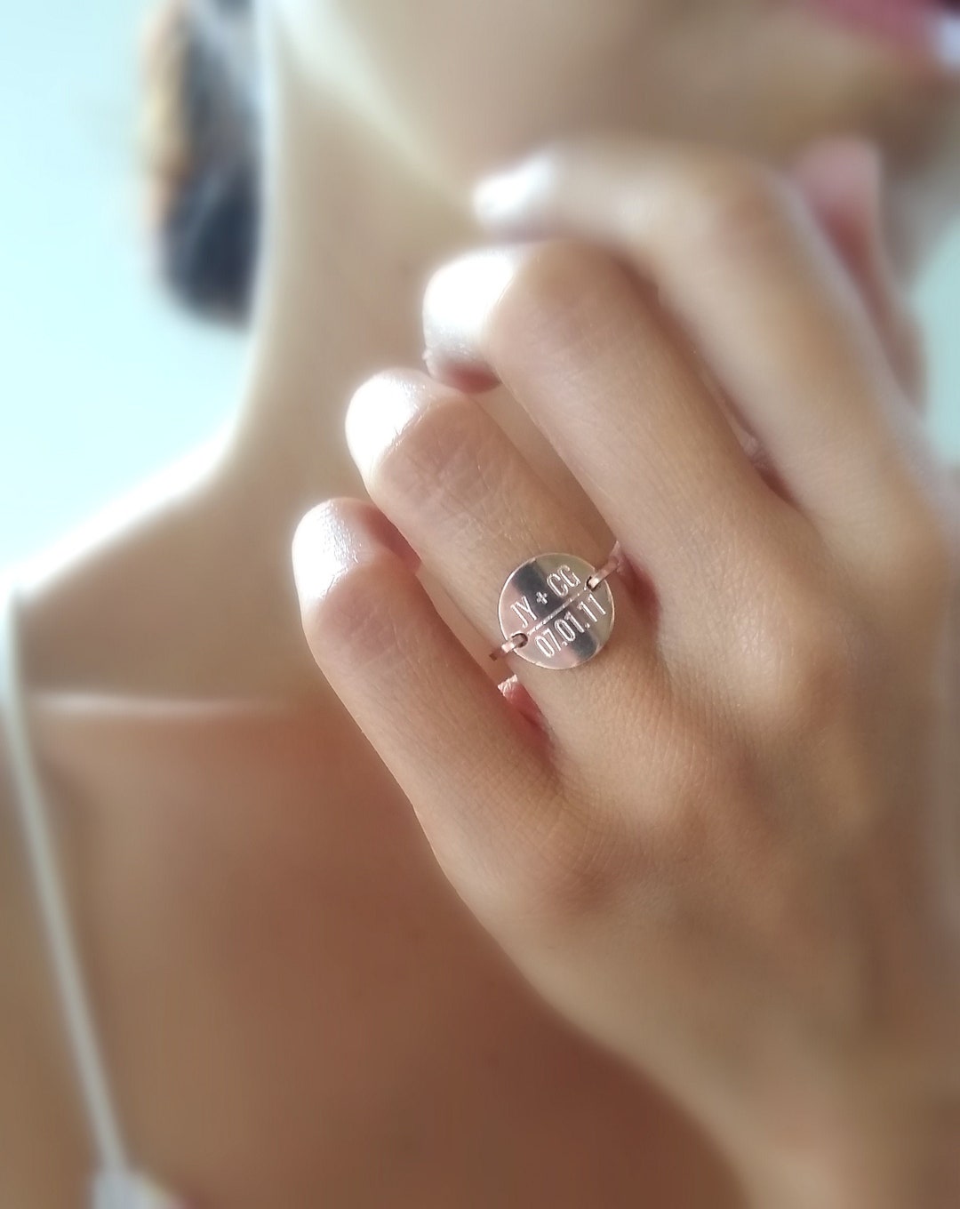 Name Date Ring - Personalized Gold Ring- Custom Message Ring - Gold ...