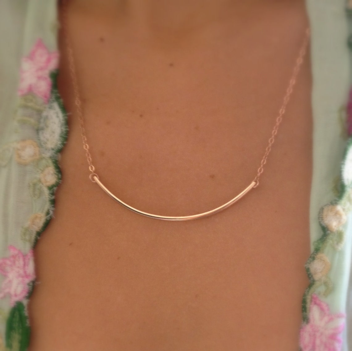 Rose Gold Bar Necklace Minimalist Gold Bar Necklace Simple - Etsy