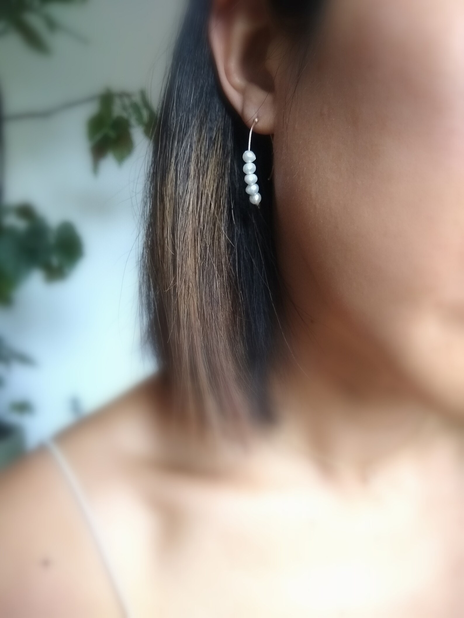 Pearl Hoop Earrings Ear Threader Pearl Hook Earrings | Etsy