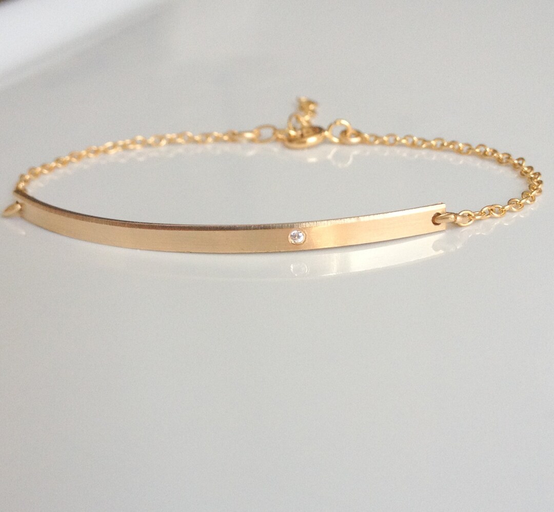 Diamond Bar Bracelet - Gold Nameplate Bracelet - Personalized Bar ...
