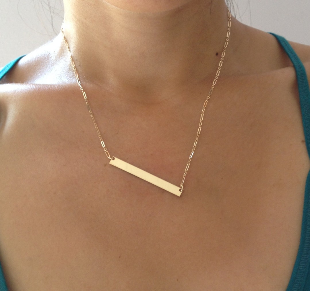 Personalized Gold Bar Necklace: Custom Engraved Nameplate, Minimalist ...