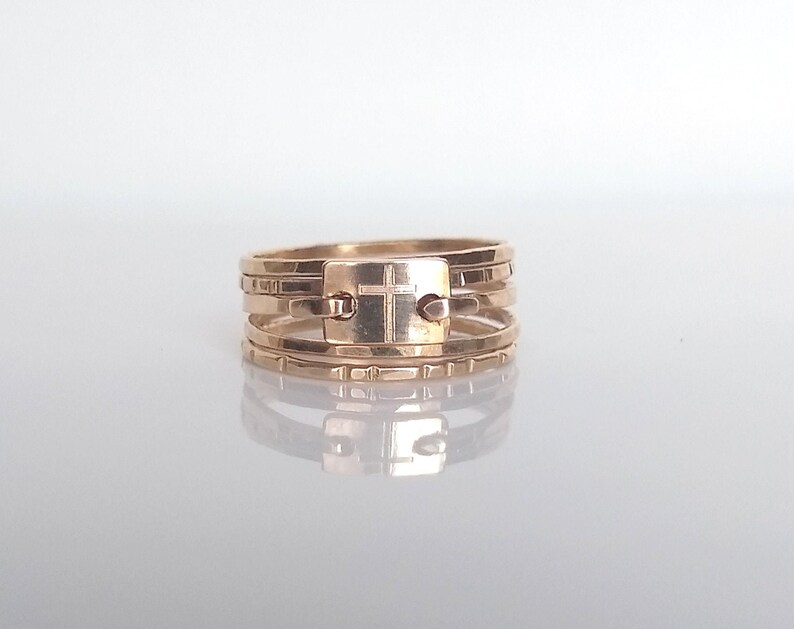 Gold Stacking Ring Set Tiny Gold Cross Ring Christian - Etsy