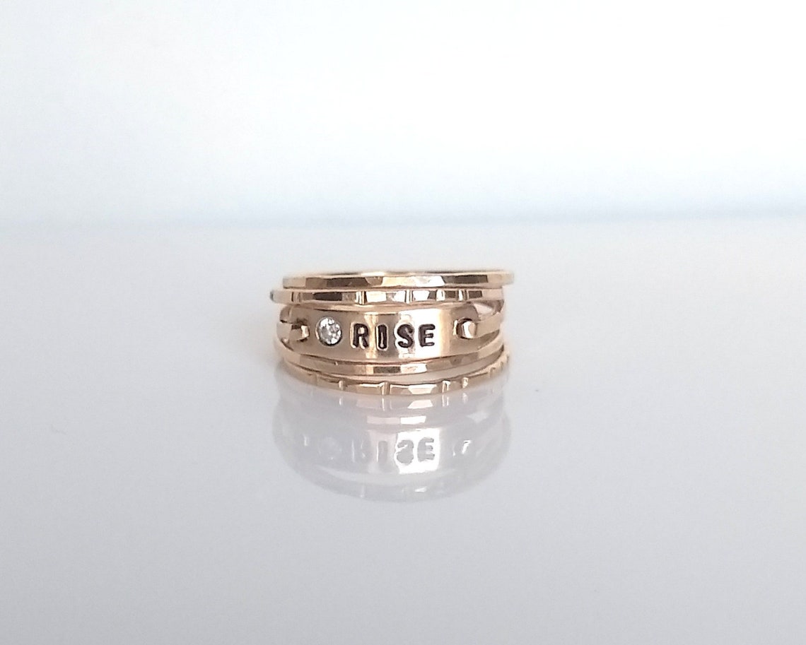 Gold Stacking Ring Set Nameplate Ring Set Name and - Etsy