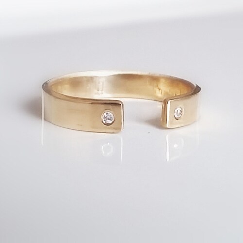 Skinny Gold Open Stack Ring With Diamond Cz Simple Modern - Etsy