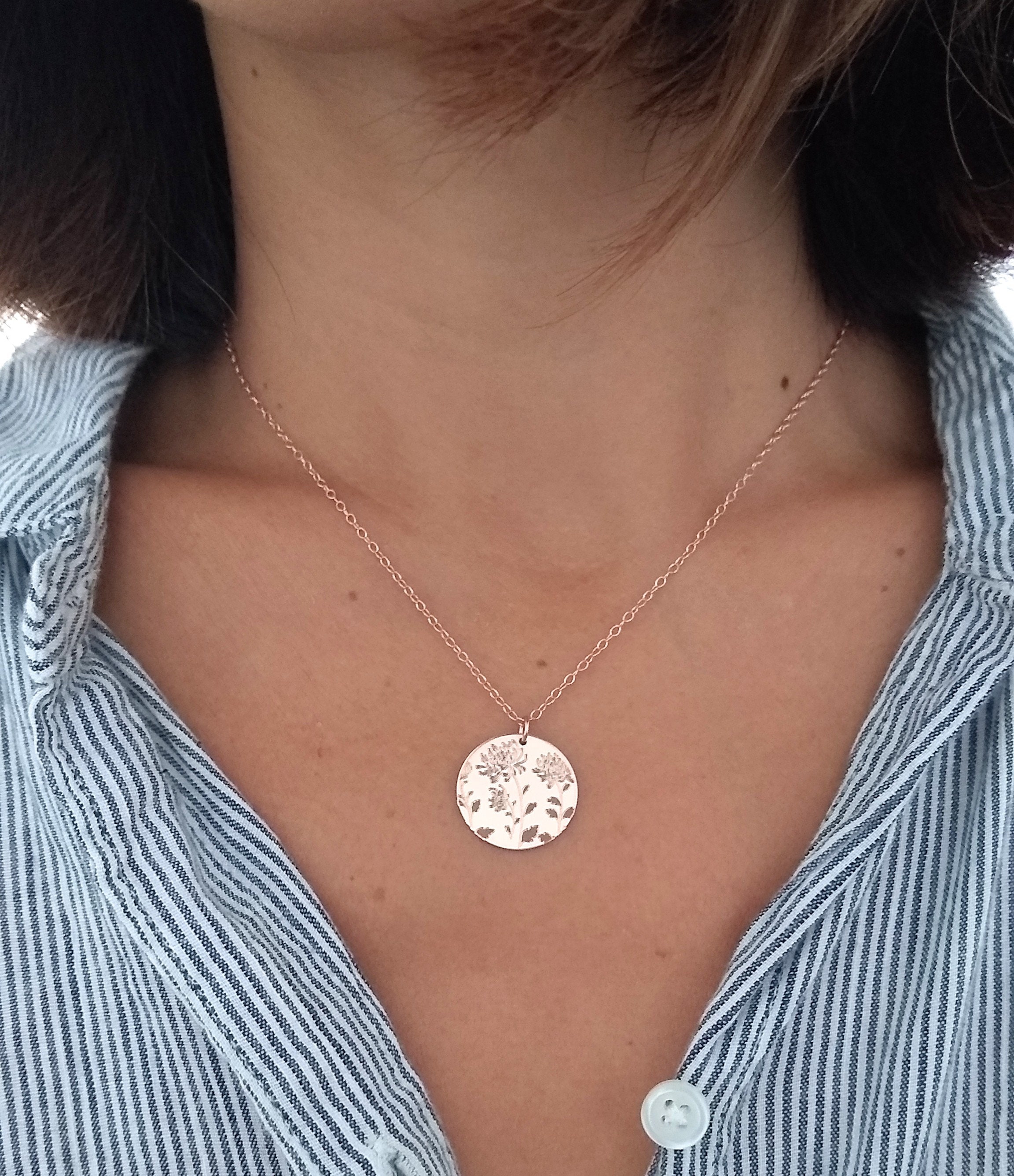 Birth Flower Necklace July Birthday Jewelry gold Silver | Etsy