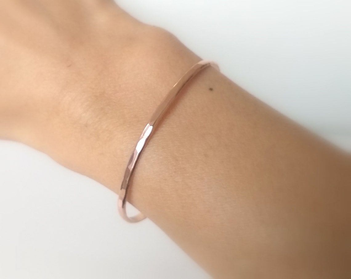 Hammered Rose Gold Cuff Bracelet Thin Rose Gold Cuff | Etsy