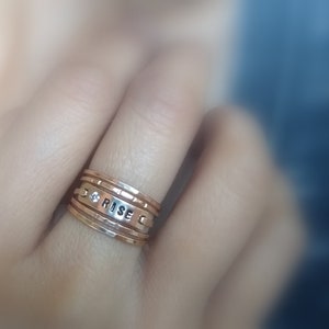 Gold Stacking Ring Set Nameplate Ring Set Name and Birthstone Ring Set ...