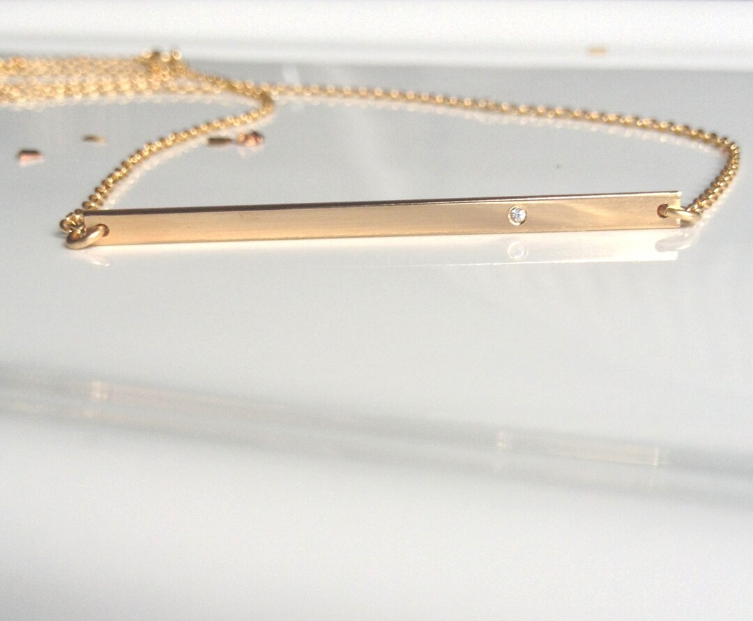 Horizontal Diamond Bar Necklace Nameplate Necklace Tiny Diamond Cz Bar ...