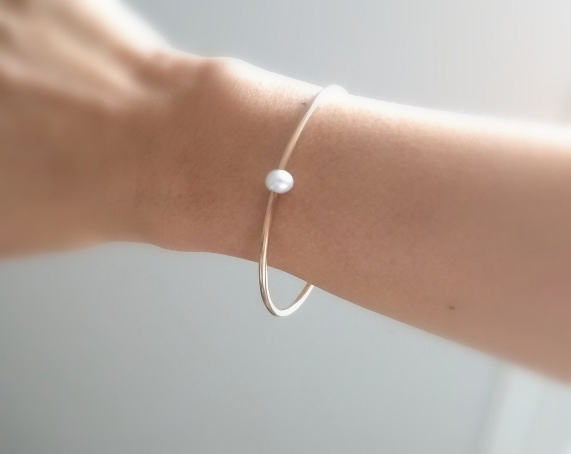 Floating Pearl Cuff Bracelet Pearl Bangle Gold Pearl - Etsy