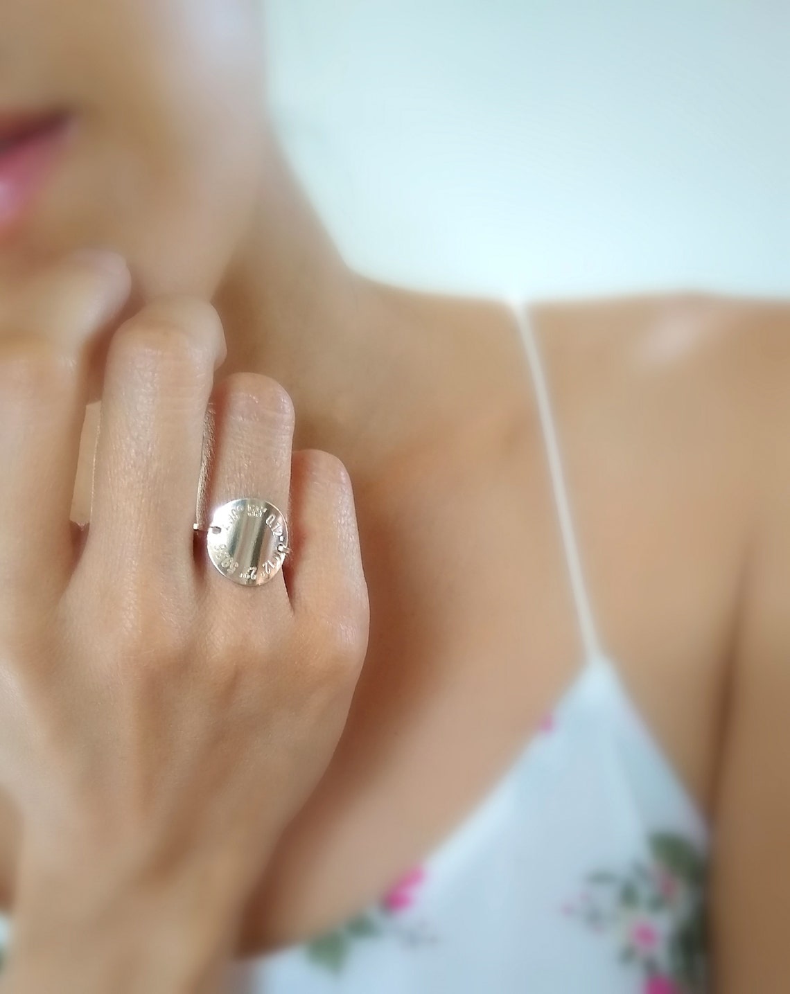 Gold Coordinate Ring Round GPS Ring Latitude Longitude | Etsy