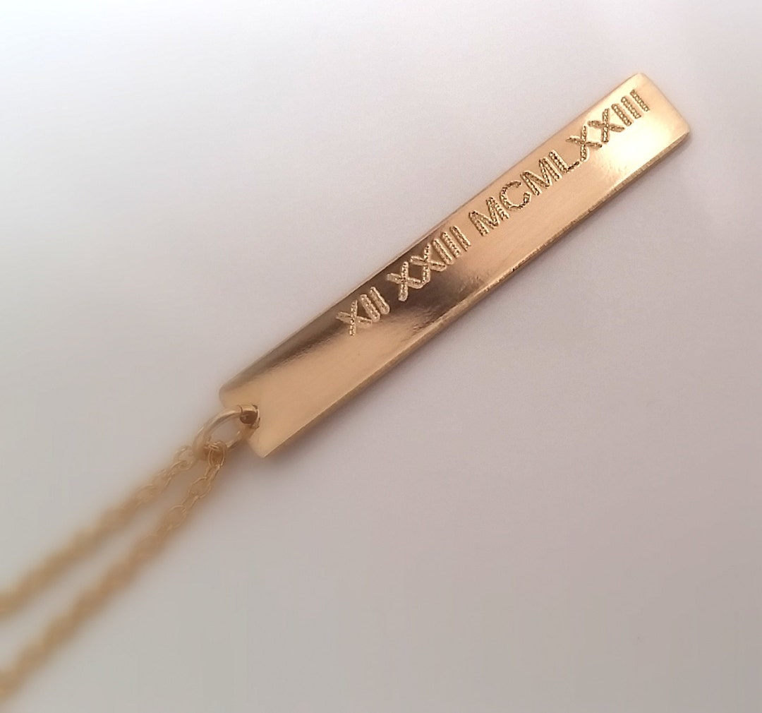 Personalized Roman Numeral Gold Bar Necklace: Save the Date - Etsy