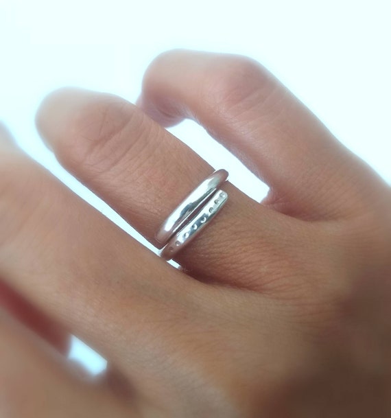 Silver Wrap Ring Two Band Bypass Ring Double Band Ring - Etsy