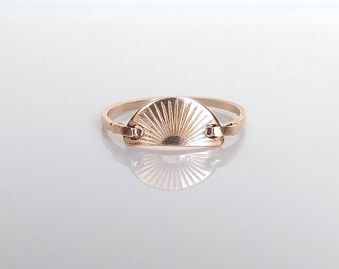 Sun Ring - Sunrise Gold Ring - Half Disc Ring - Sun Rays Ring ...