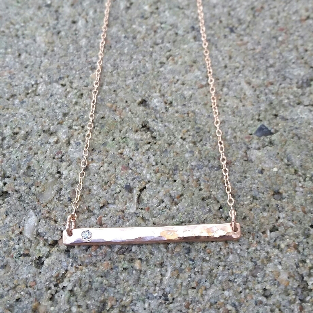Rose Gold Bar Necklace - Personalized Bar Necklace - Hammered Bar ...