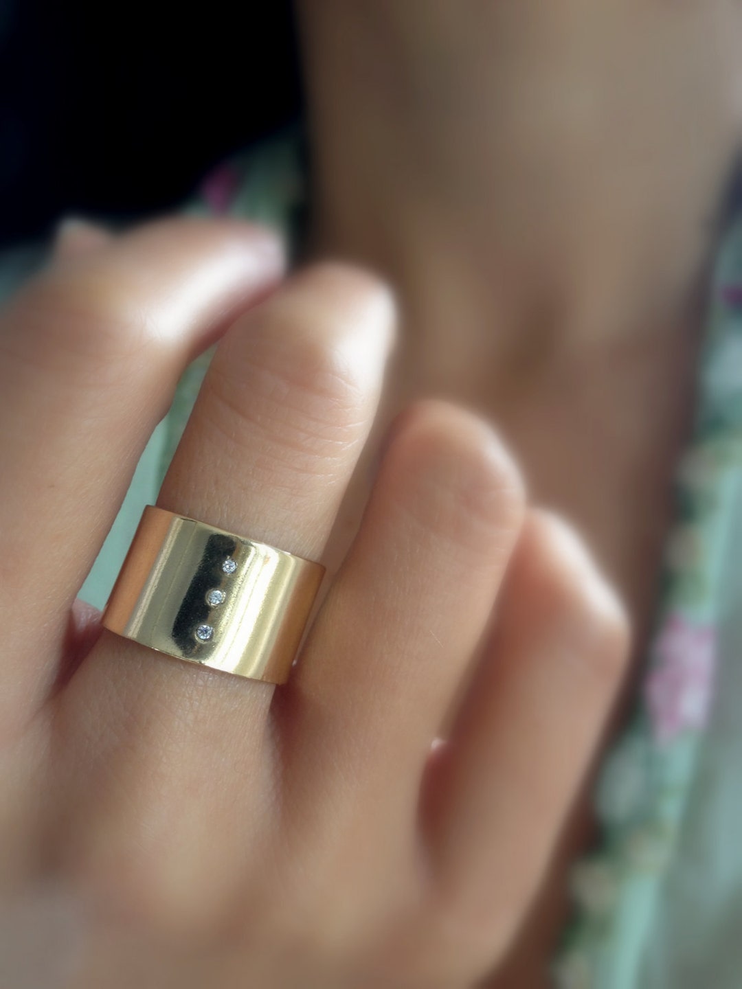 Wide 14k Gold Fill Band Ring: Diamond White CZ Statement Ring - Etsy
