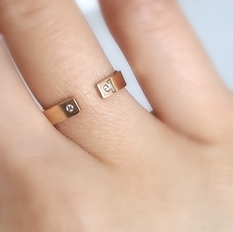 Skinny Gold Open Stack Ring With Diamond Cz Simple Modern - Etsy