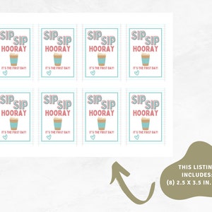 Sip Sip Hooray It's the First Day Gift Tag, Teacher Gift Tag, Coffee ...