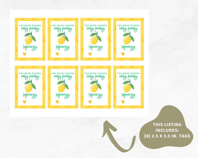 Easy Peasy Lemon Squeeze Gift Tag, Teacher Appreciation Gift Tag, Lemon ...