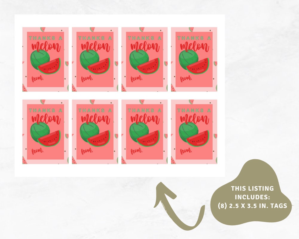 Thanks a Melon Gift Tag, Thank You Gift, Appreciation Gift Tag ...