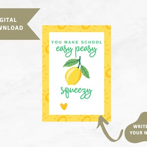 Easy Peasy Lemon Squeeze Gift Tag, Teacher Appreciation Gift Tag, Lemon ...
