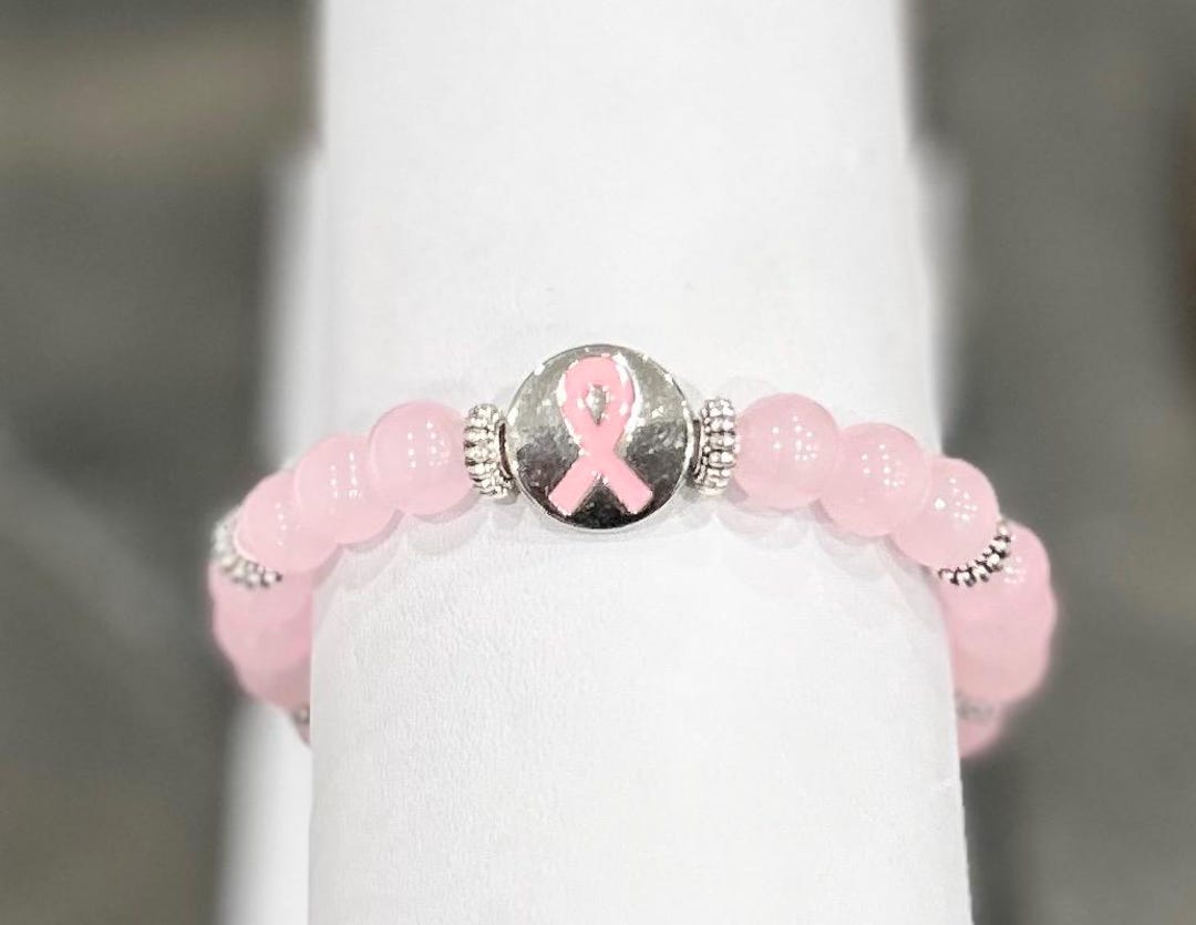 Breast Cancer Bracelets, Pink Ribbon Awareness, Stacking, Glass Charm ...