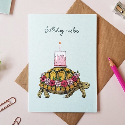 Birthday Wishes Tortoise Greetings Card - Etsy