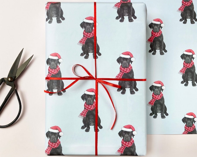 Festive Black Labrador Christmas Wrapping Paper - Etsy