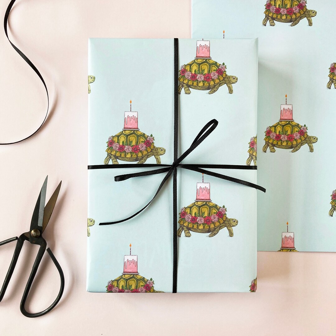 Tortoise With a Cake Birthday Wrapping Paper | Animal Gift Wrap - Etsy