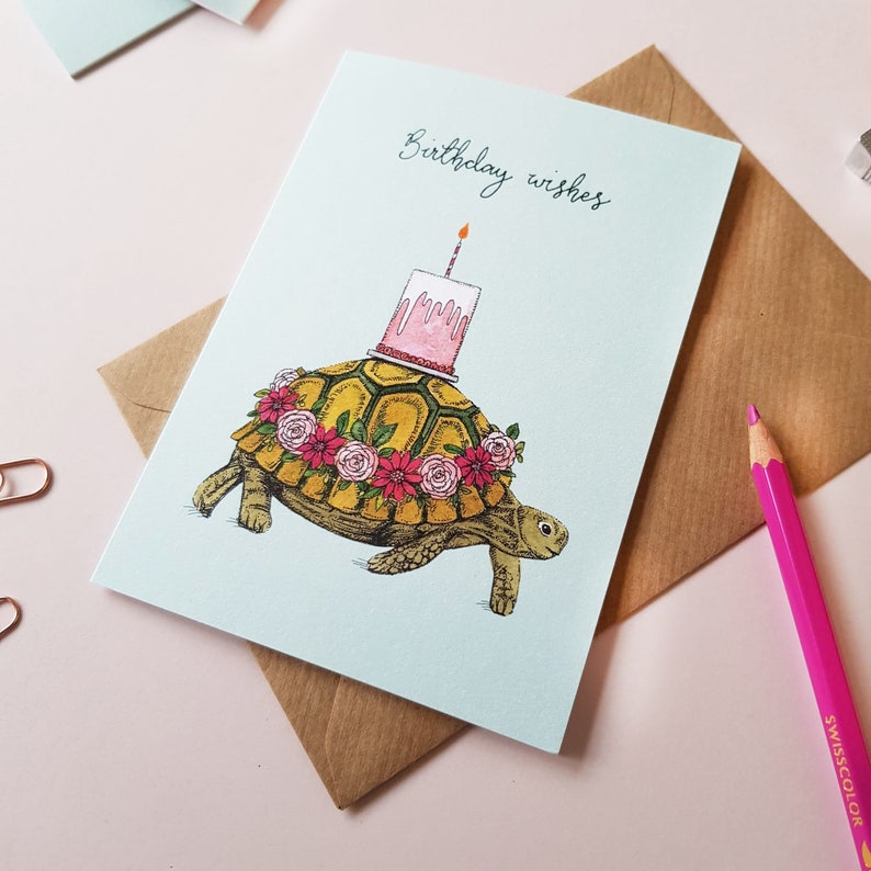 Birthday Wishes Tortoise Greetings Card | Etsy