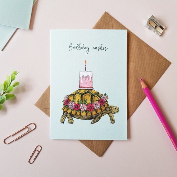 Birthday Wishes Tortoise Greetings Card | Etsy