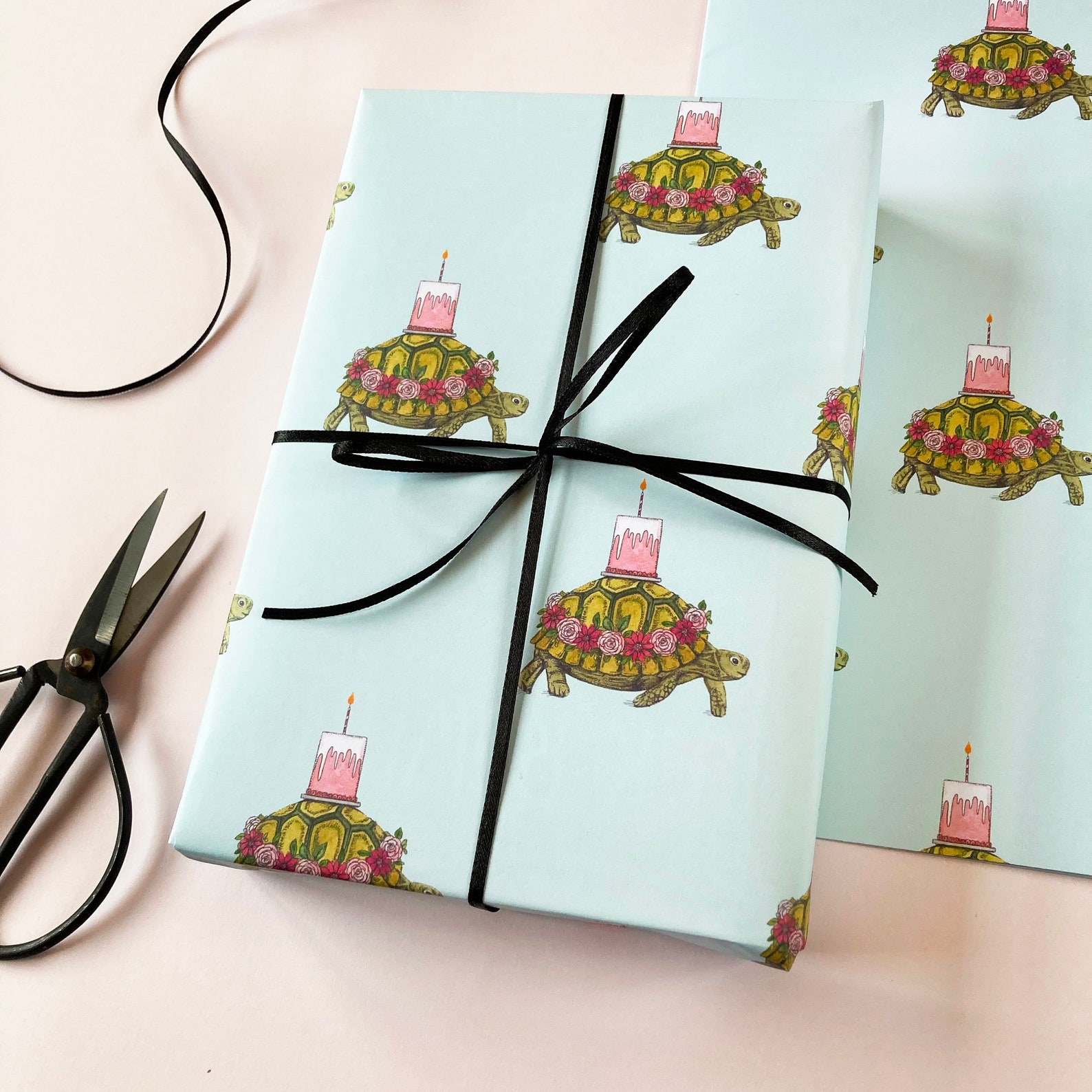 Tortoise With a Cake Birthday Wrapping Paper | Etsy