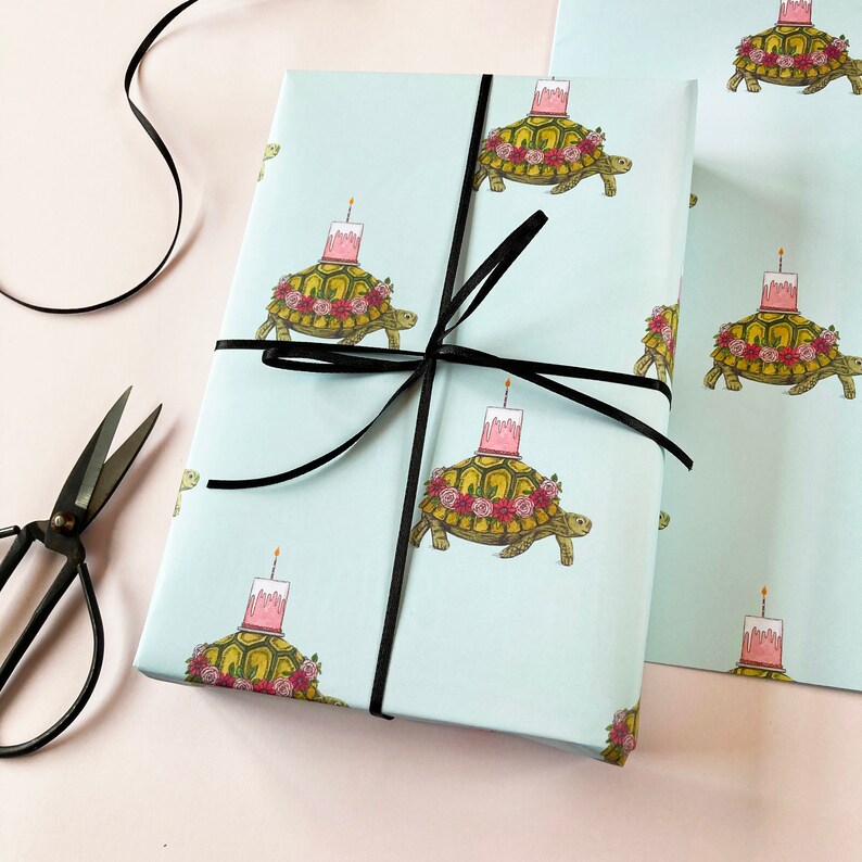 Tortoise With a Cake Birthday Wrapping Paper | Etsy