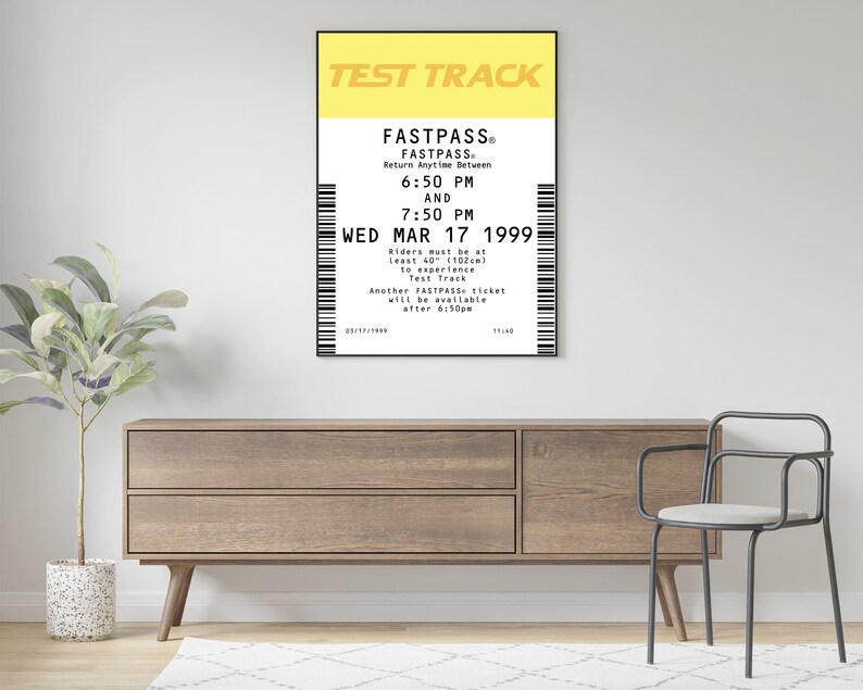Test Track Poster fastpass Ticket DIY Home Decor Printable Large Wall ...