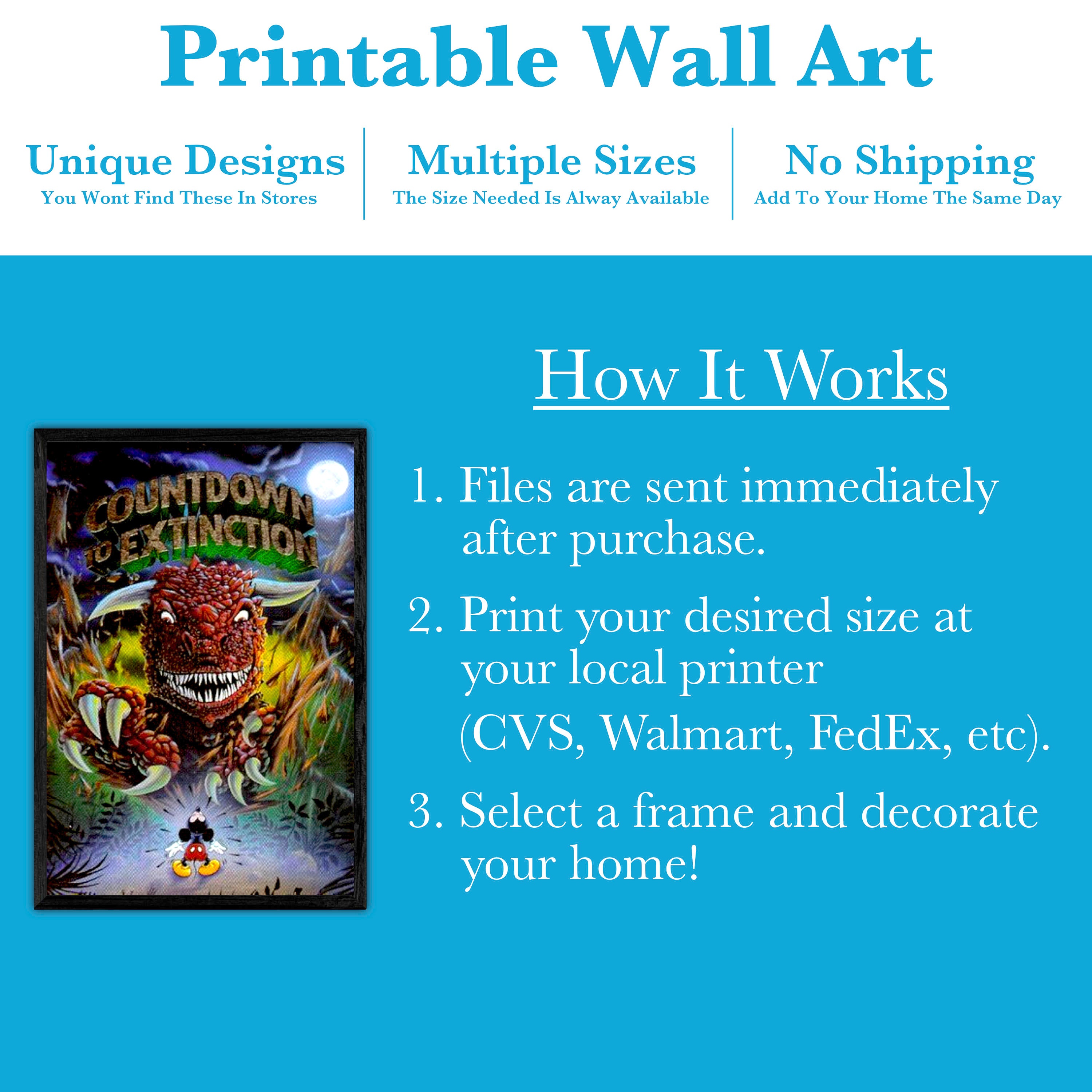 Countdown to Extinction | Dinosaur Vintage Poster | Printable Wall Art ...