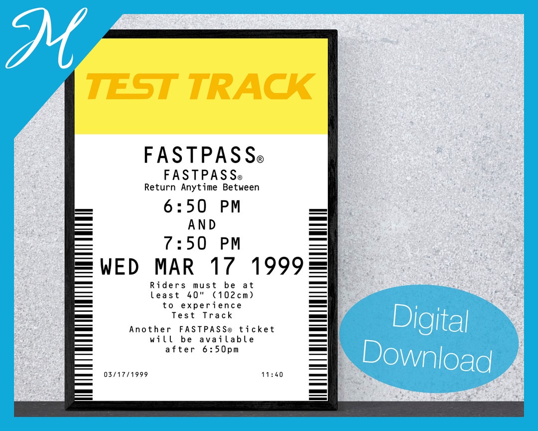 Test Track Poster (fastpass Ticket) | DIY Home Decor | Printable Large ...