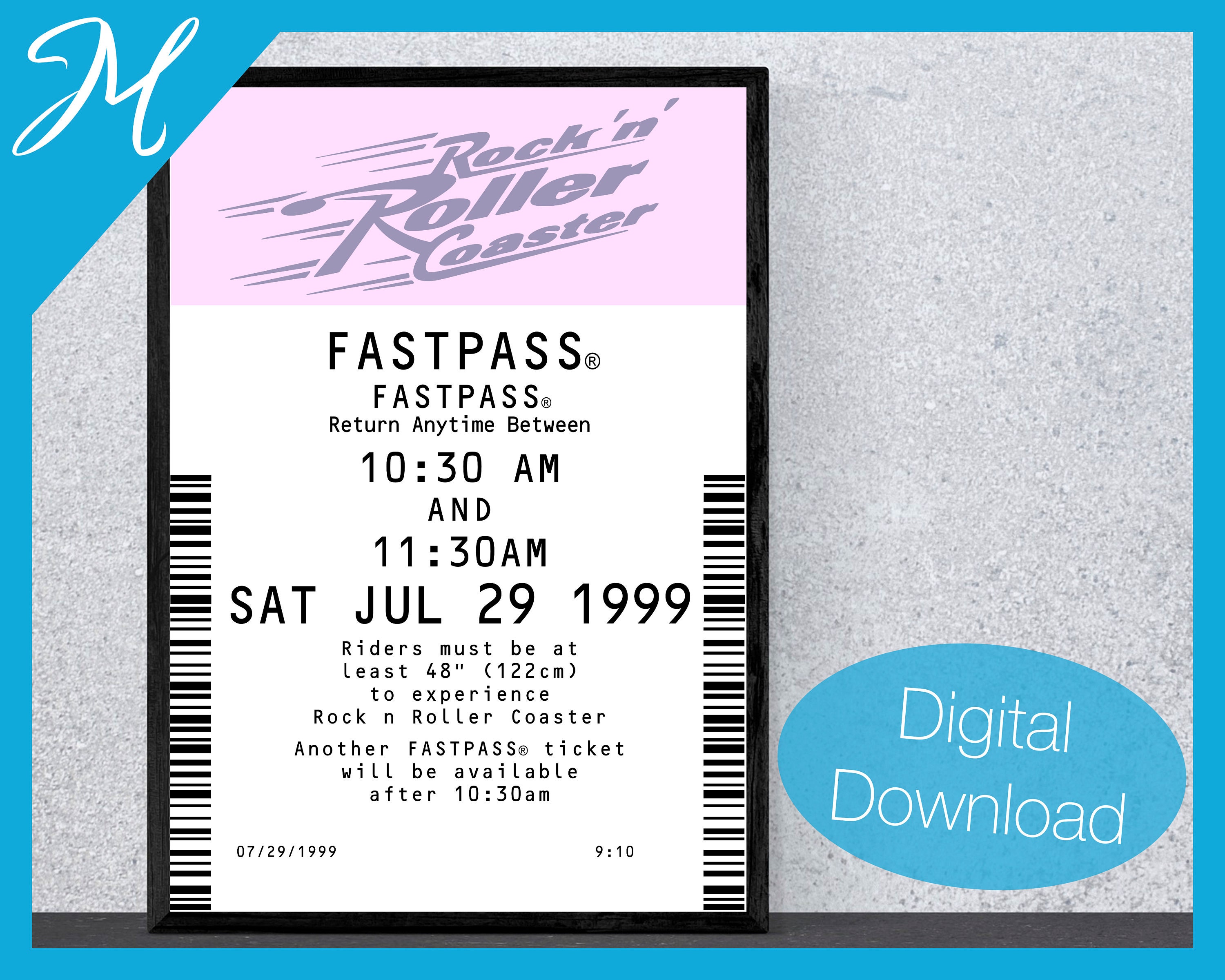 Rock N Roller Coaster Poster fastpass Ticket DIY Home Decor Printable ...