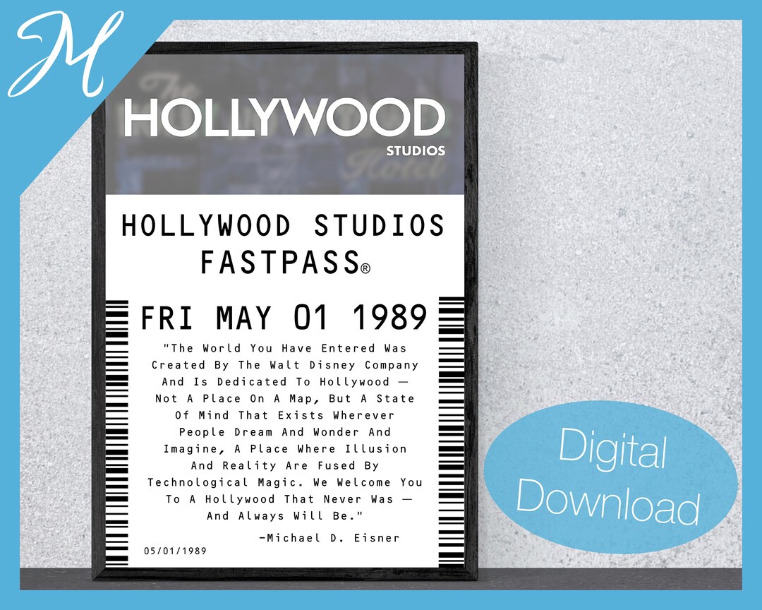 Hollywood Studios Poster fastpass Ticket DIY Printable Wall Art Home ...
