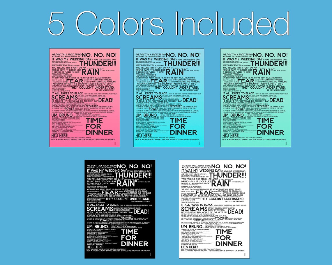 We Dont Talk About Bruno Poster Song Lyrics Wall Art - Etsy